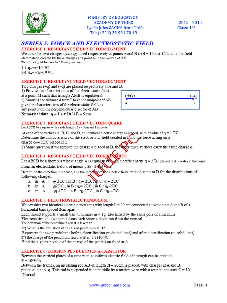 Series 5 and 6 Electrostatics | PDF | Electromagnetism | Physical ...