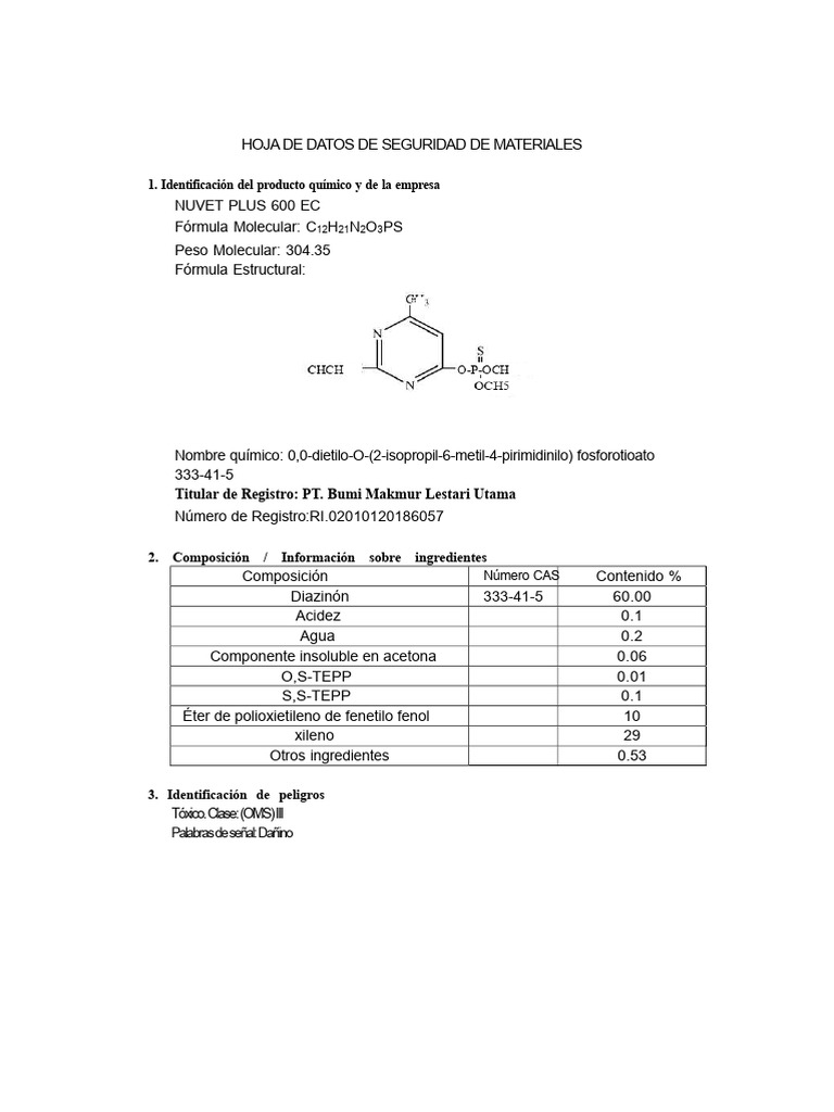 MSDS Nuvet Plus 600 EC | PDF | Agua