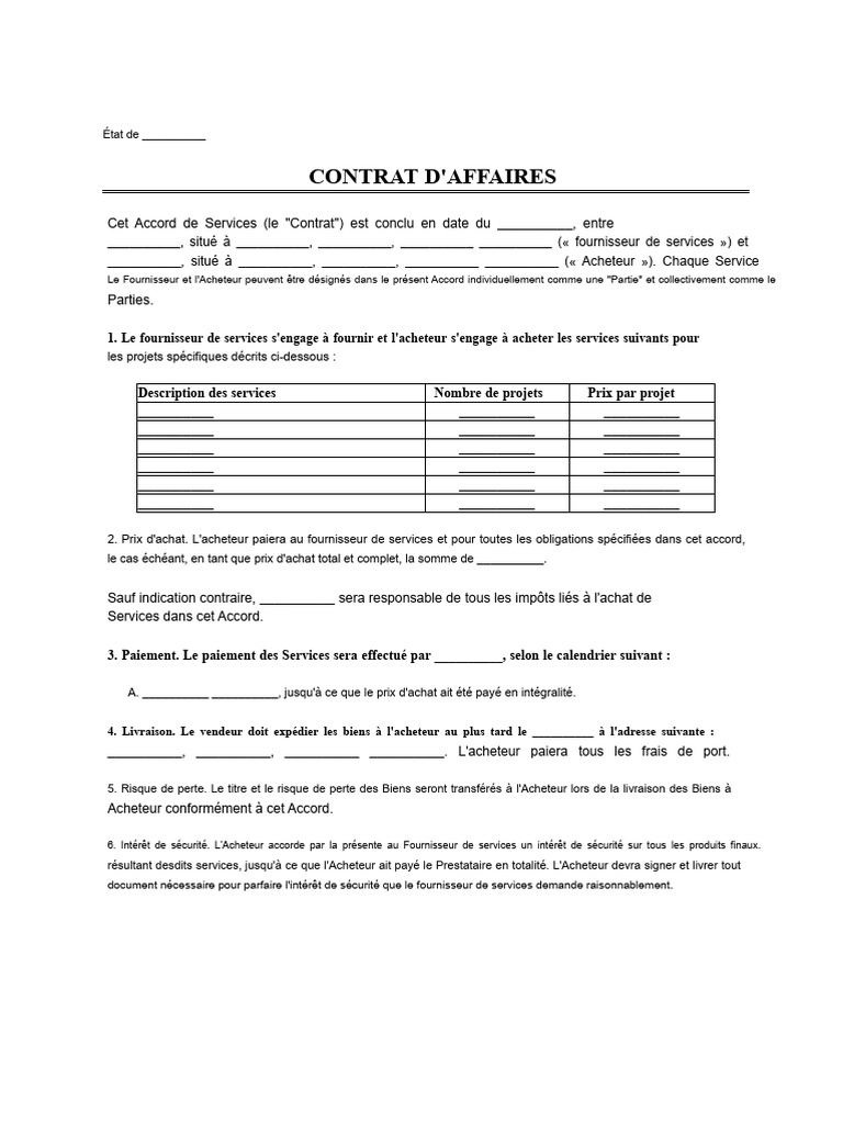 Contrat d'affaires : Accord de services | PDF