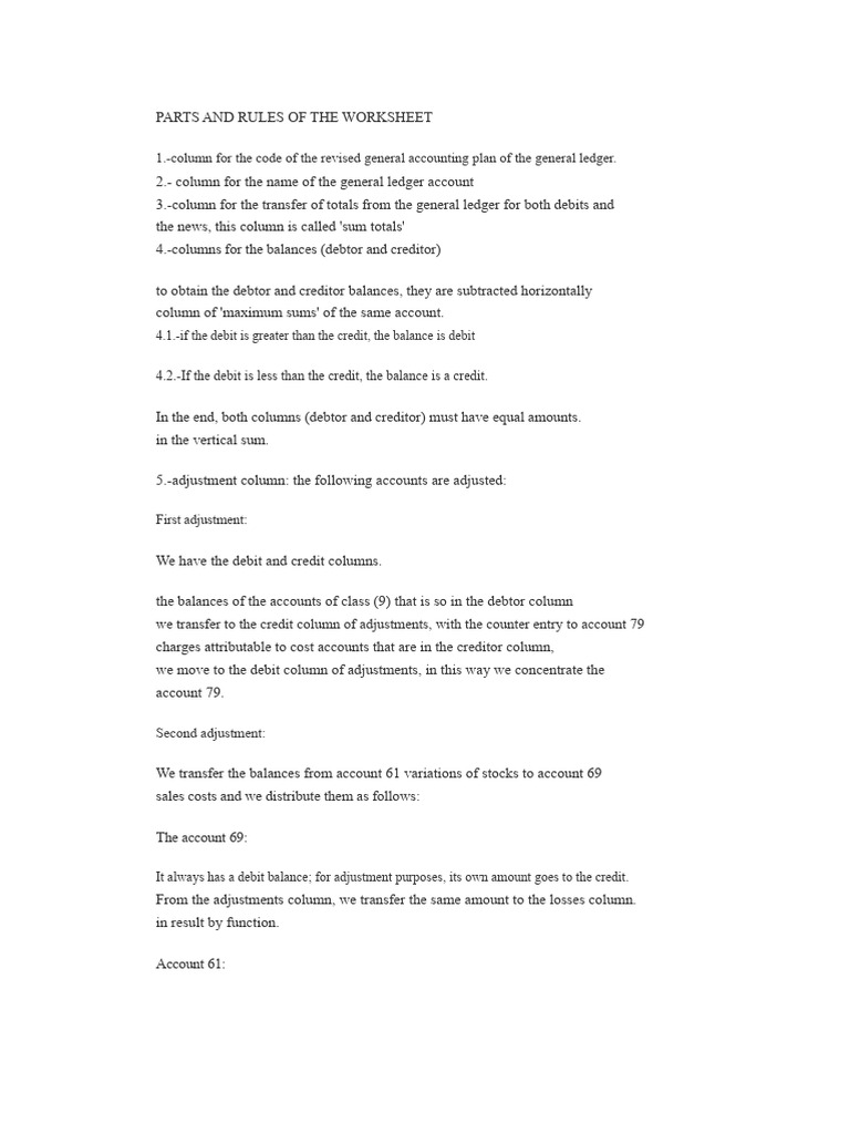 Parts and Rules of The Worksheet | PDF | Debits And Credits | Accounting