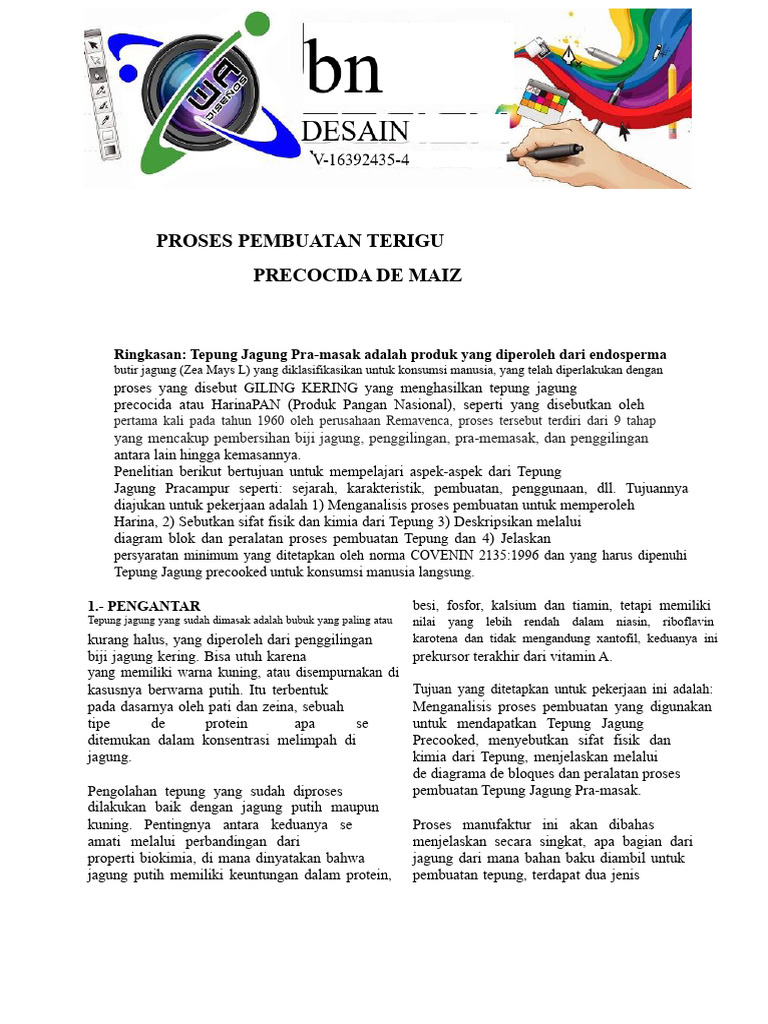 Proses Pembuatan Tepung Jagung Precooked | PDF