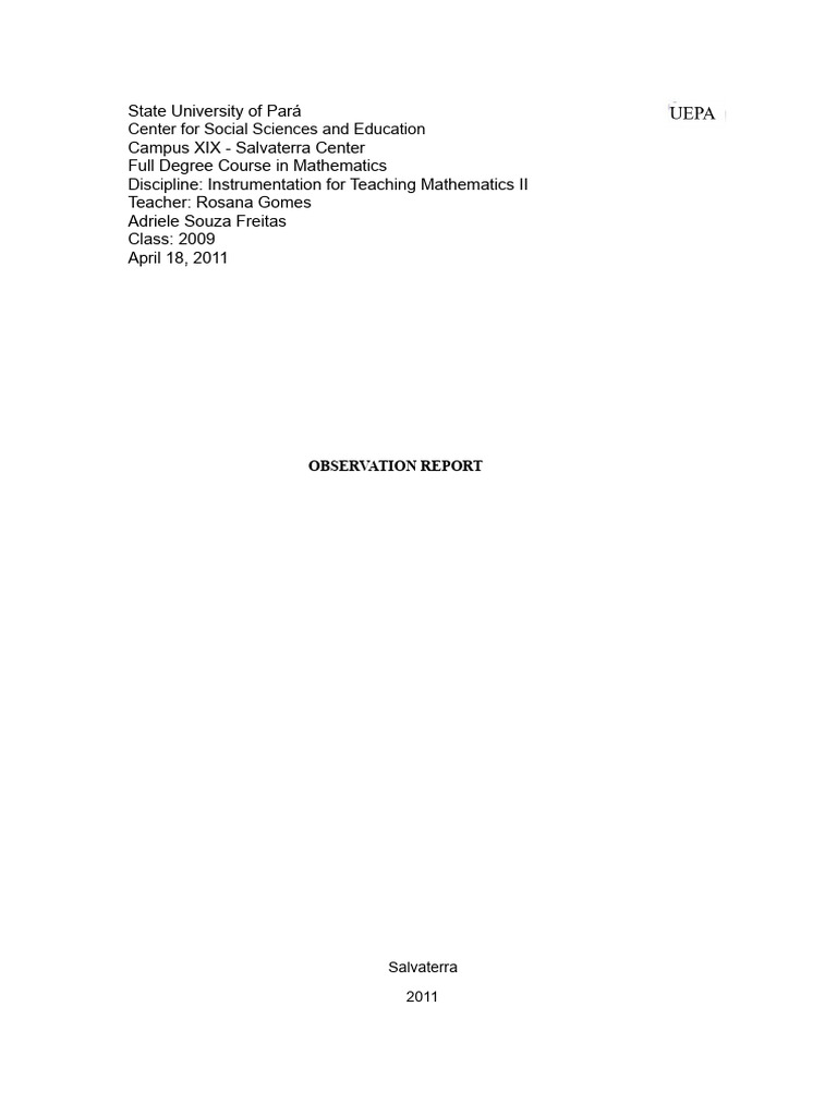 School Observation Report | PDF | Teachers | Methodology
