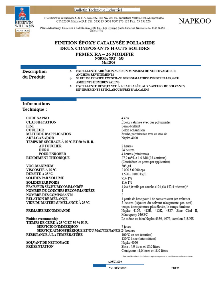Époxy Polyamide Hauts Solides PEMEX RA-26 | PDF | Époxy | Matériaux