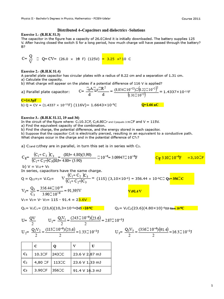 Solution Exercises Resnick | PDF | Capacitor | Capacitance