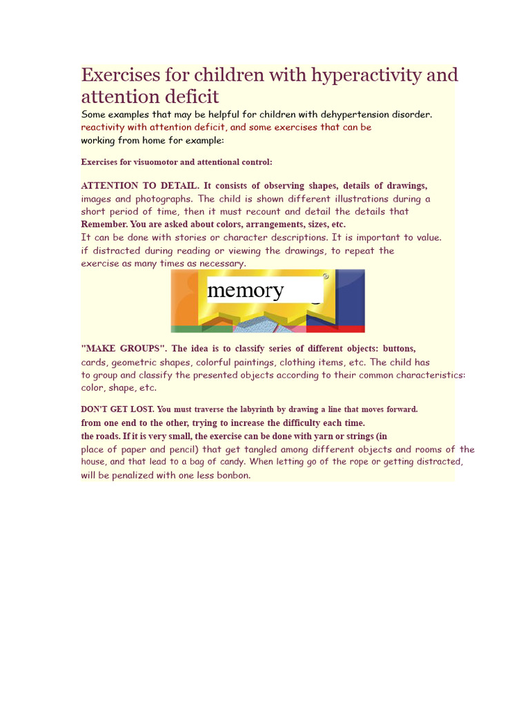 Exercises for children with hyperactivity and attention deficit | PDF ...