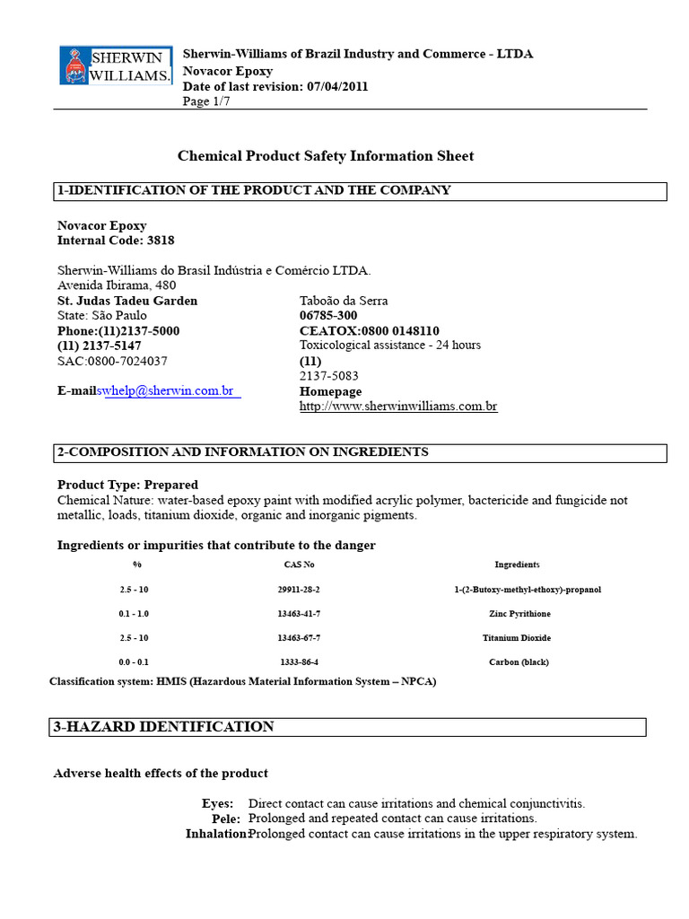 FISPQ 3818 Epoxy Paint | PDF | Occupational Safety And Health | Safety