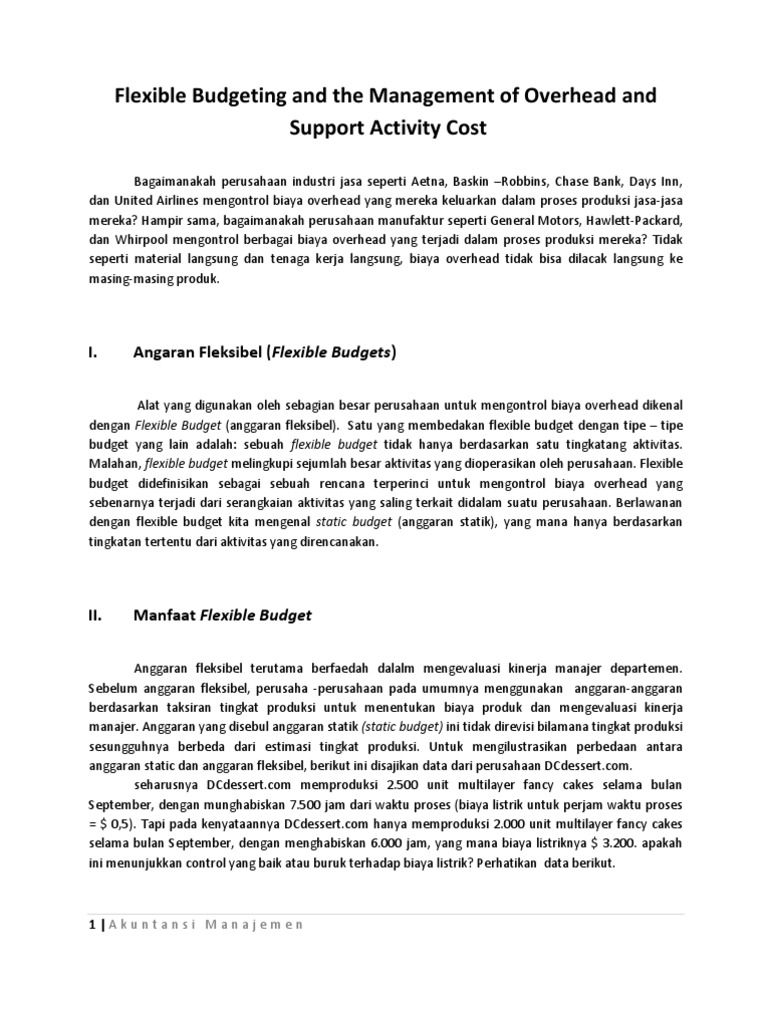Flexible Budgeting and The Management of Overhead | PDF