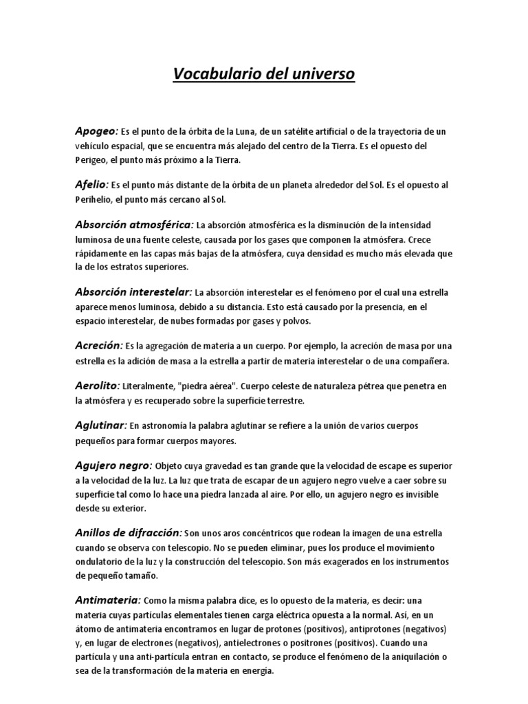 Glosario Del Universo | PDF | Atmósfera | Estrellas