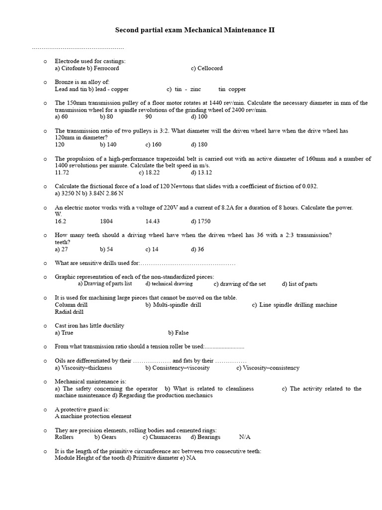 Mechanical Maintenance II Exam Review | PDF | Gear | Belt (Mechanical)