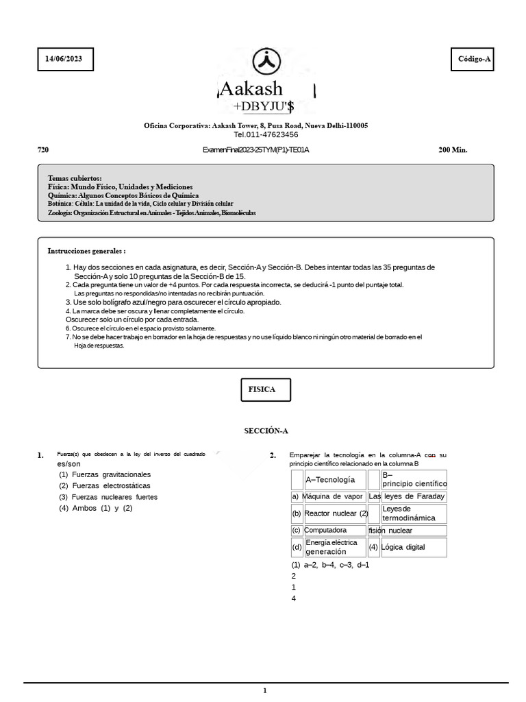 Aakash TE 01 (TYM 2025) | PDF | Fuerza | Mole (Unidad)