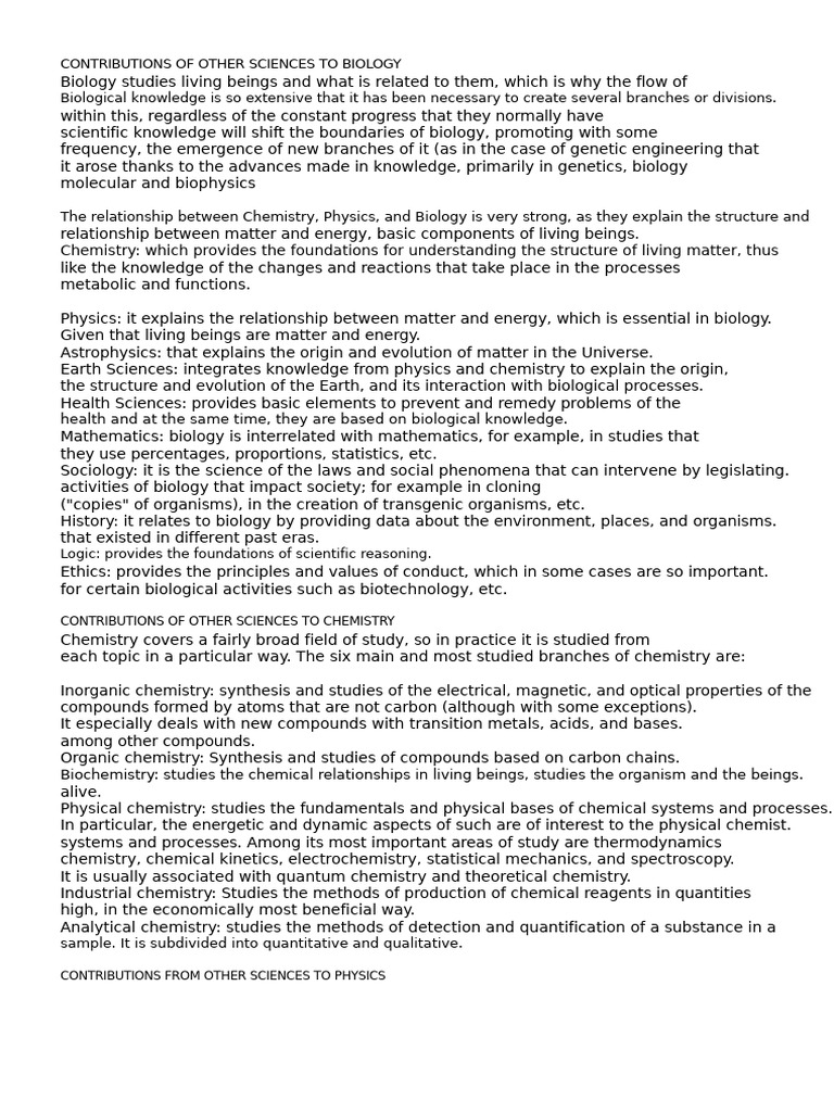 Contributions of Other Sciences To Biology | PDF | Methodology | Social ...