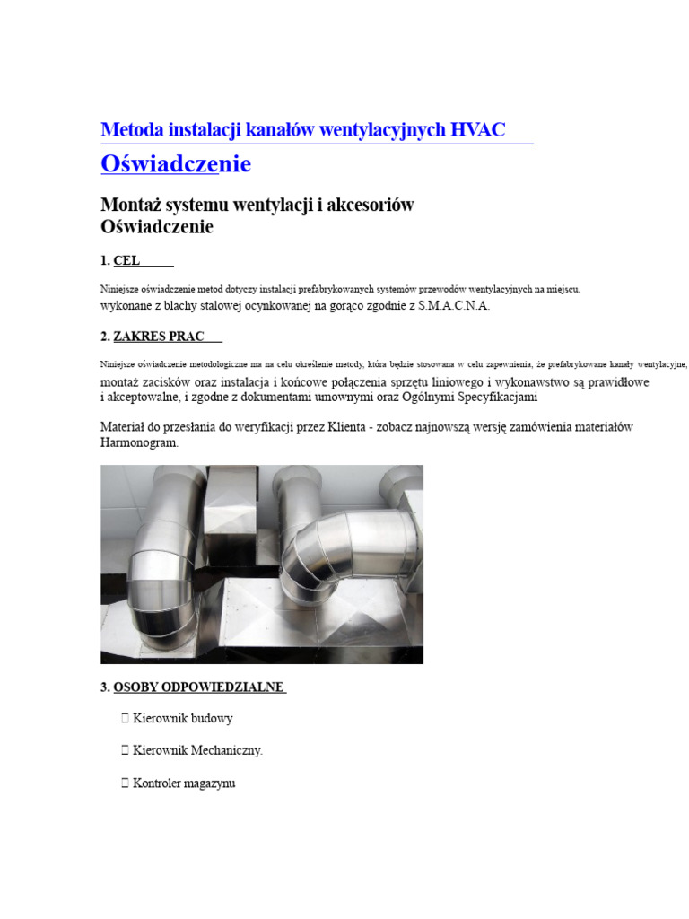 HVAC Duct Work Installation Method Statement | PDF