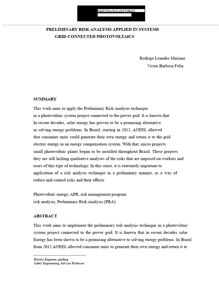 APR - Applied in Photovoltaic Installation | PDF | Photovoltaics | Risk