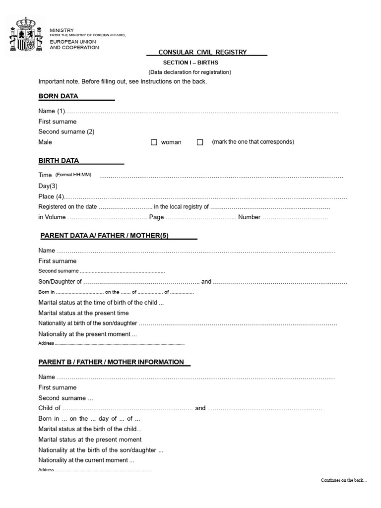 Birth Registration Declaration Form | PDF | Birth Certificate | Social ...