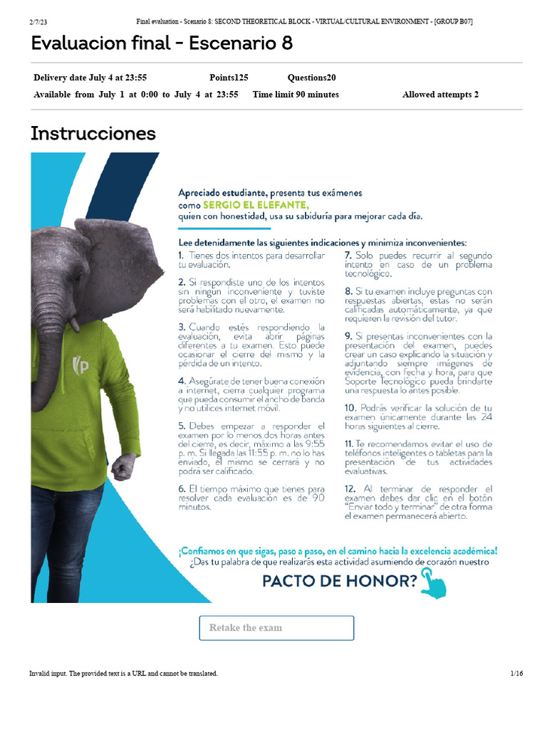 Final Evaluation - Scenario 8 - Second Theoretical Block - Virtual ...