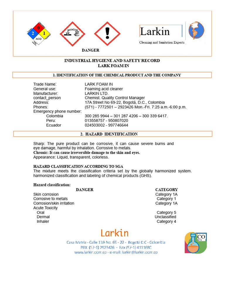 FHS Lark Foam in | PDF | Toxicity | Water