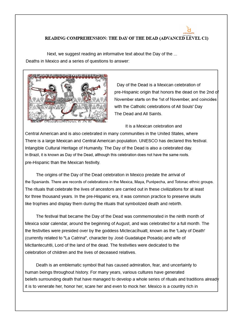Reading Comprehension Day of The Dead Advanced Level C1 PDF | PDF ...