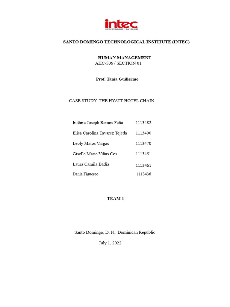 Team 1 - Hyatt Hotels Chain Case | PDF | Business