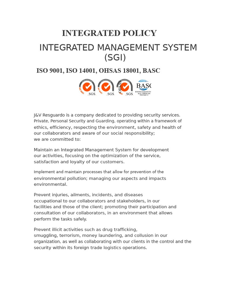 Integrated Management System for Security Services | PDF