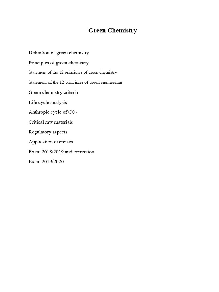 Summary of Green Chemistry Course and Exercises | PDF | Green Chemistry ...