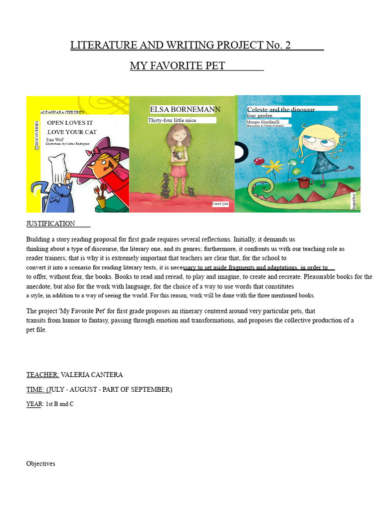 First Grade Literary Project: My Favorite Pet | PDF | Narrative ...