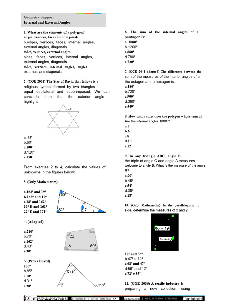 18 Geometry Internal and External Angles A | PDF | Triangle | Angle