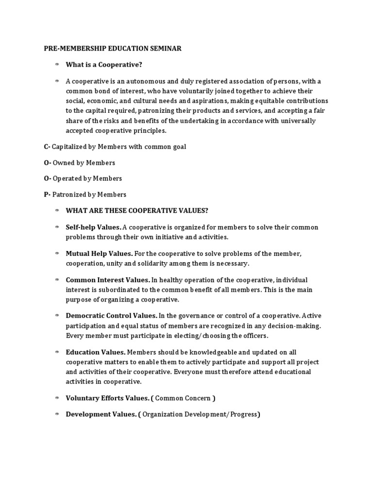 Pre-Membership Education Seminar | PDF | Cooperative | Economies