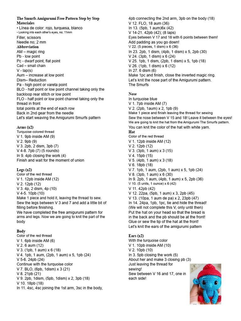 Free Smurfs Amigurumi Pattern Guide | PDF | Yarn | Knitting