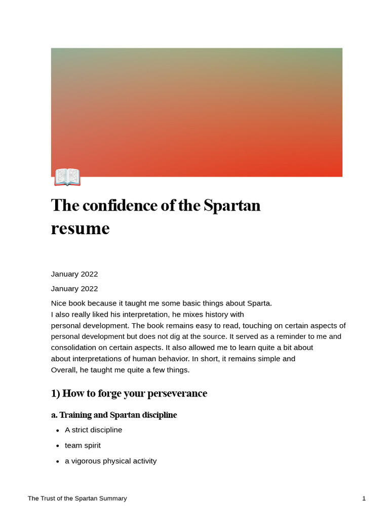The Confidence of The Spartan | PDF | Thought | Psychological Resilience