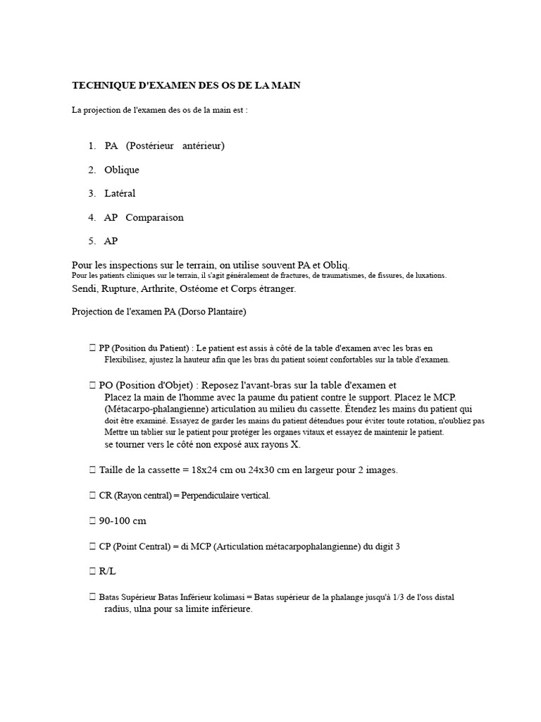 Examen Radiologique des Os de la Main | PDF | Main | Doigt
