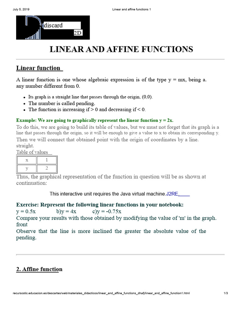 Linear and Affine Functions 1 | PDF | Function (Mathematics ...
