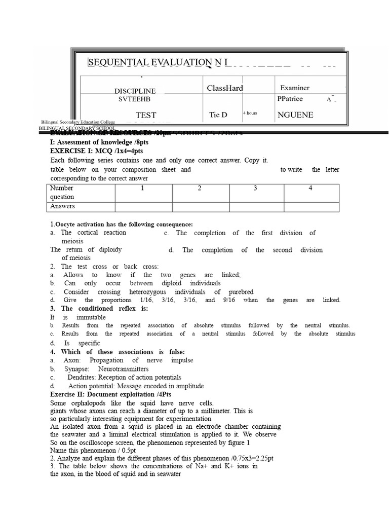 SVTEEHB COLLEGE ADONAÏ TLeD EVALUATION N 3 2023 2024 Examiner | PDF ...