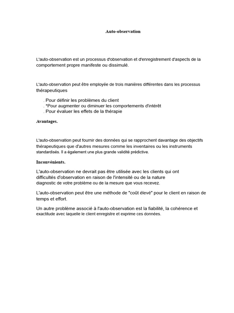 Auto-observation en thérapie | PDF | Psychologie | Concept de psychologie