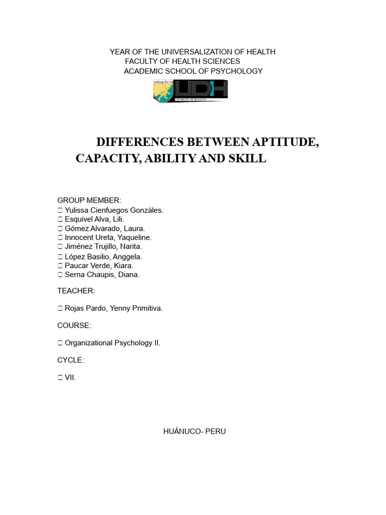 Differences Between Aptitude, Capacity, Skill, and Dexterity | PDF ...