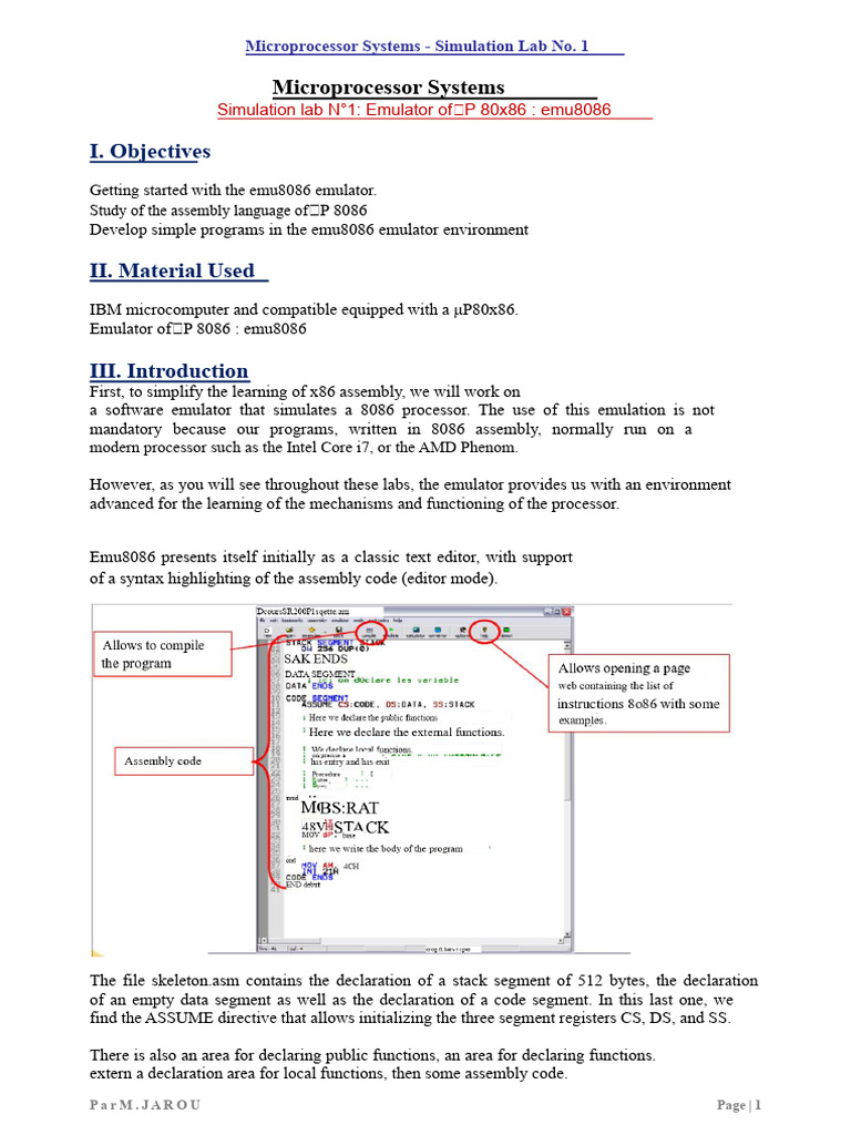 TP1 - Microprocessor Systems-Emu8086 | PDF | String (Computer Science ...