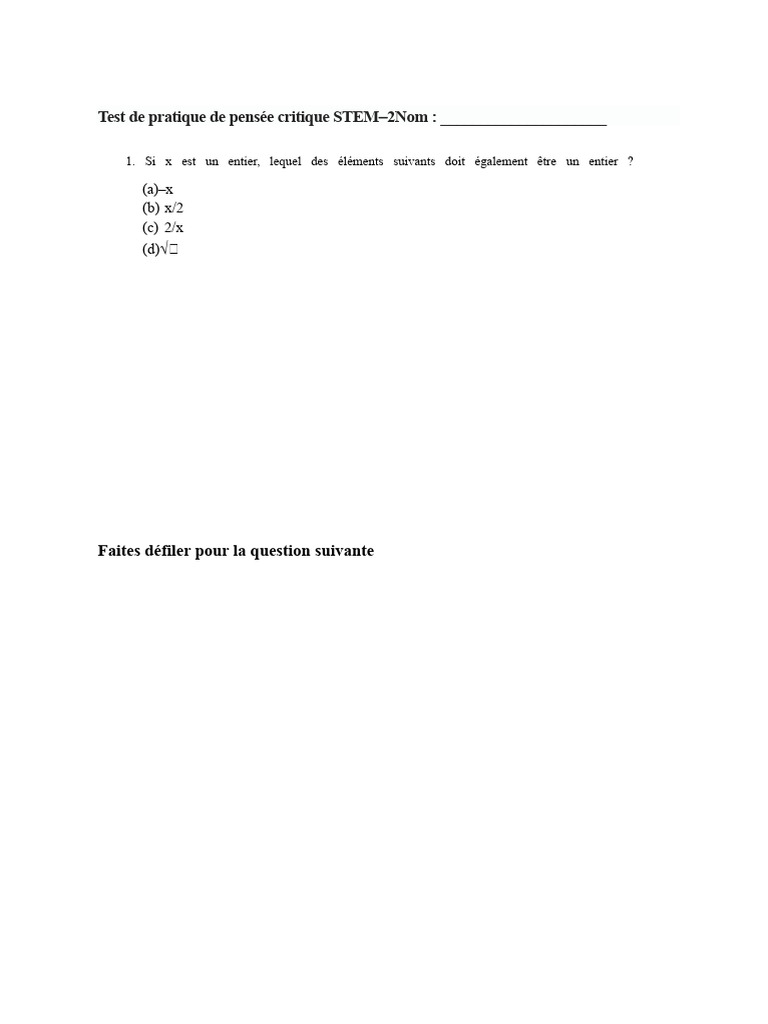 Test de Pratique de Pensée Critique STEM-2 | PDF