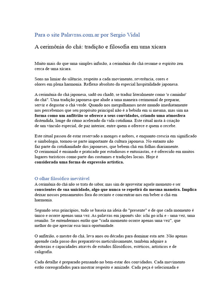 Cerimônia Do Chá | PDF | Chá | Japão