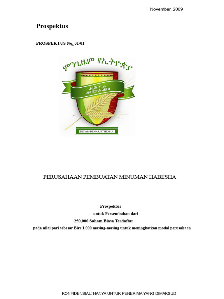 Prospektus Perusahaan Saham Habesha Breweries | PDF