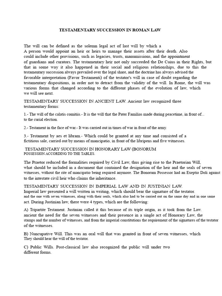 Testamentary Succession in Roman Law | PDF | Will And Testament ...