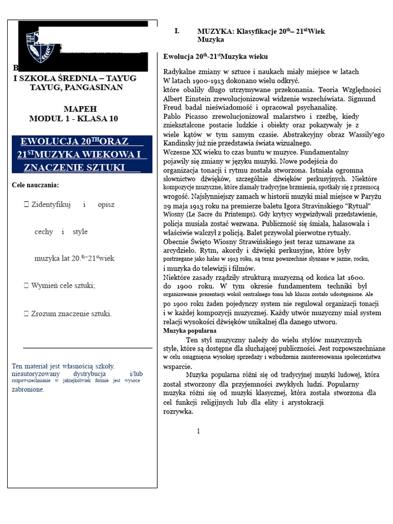 Klasa 10 - Module-1 - MAPEH | PDF