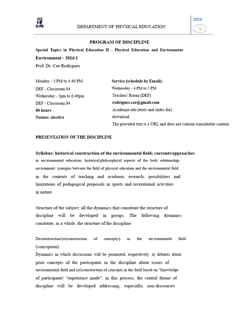 Physical Education and Environment Plan | PDF | Experience | Physical ...