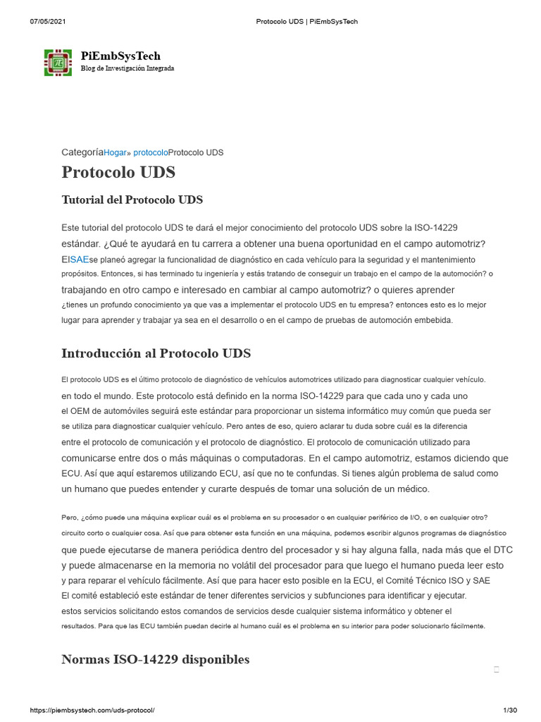 Protocolo UDS - PiEmbSysTech | PDF | Red de computadoras | Modelo ...