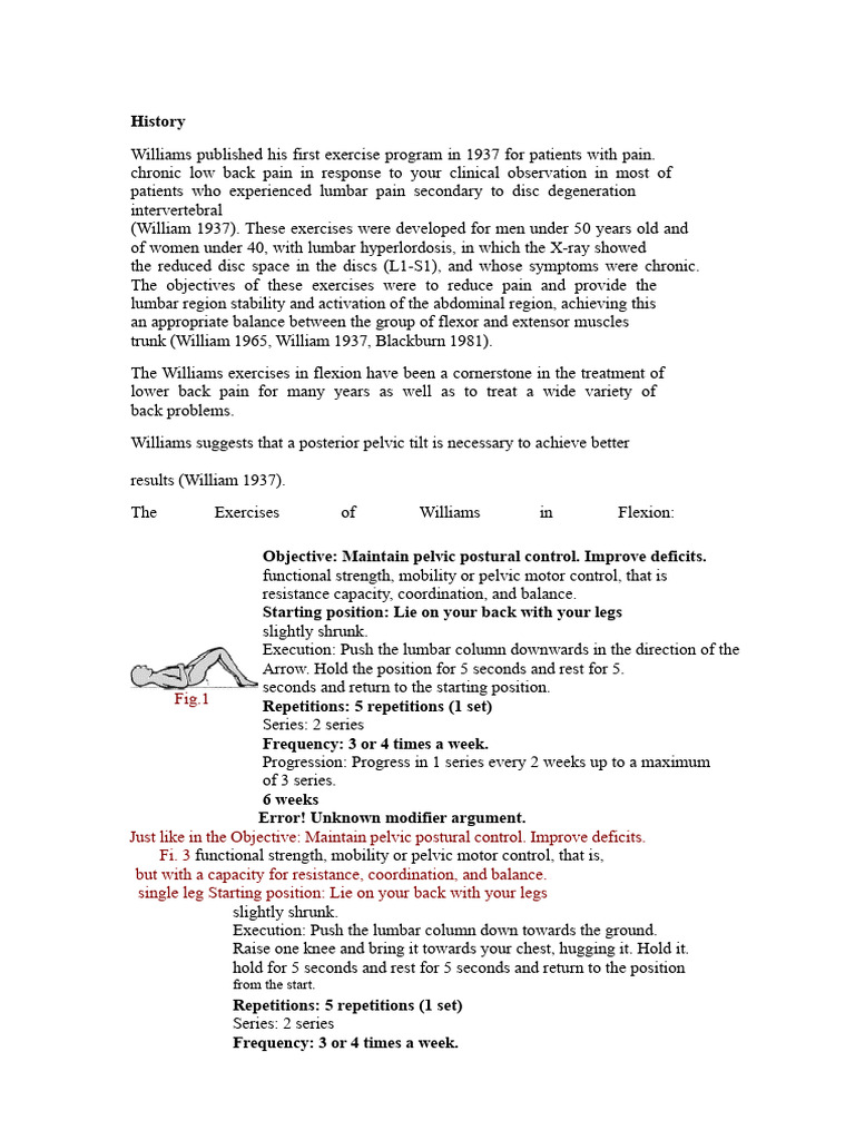 History of Williams Exercises | PDF | Low Back Pain | Back Pain