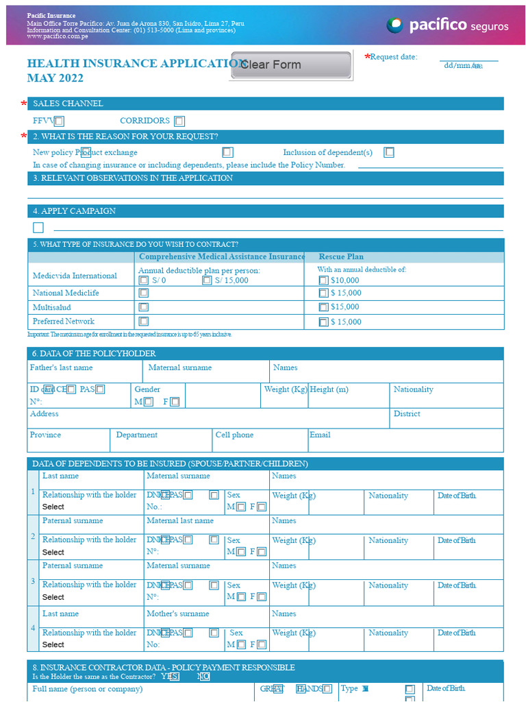 Health Insurance Application Form | PDF | Insurance | Credit Card