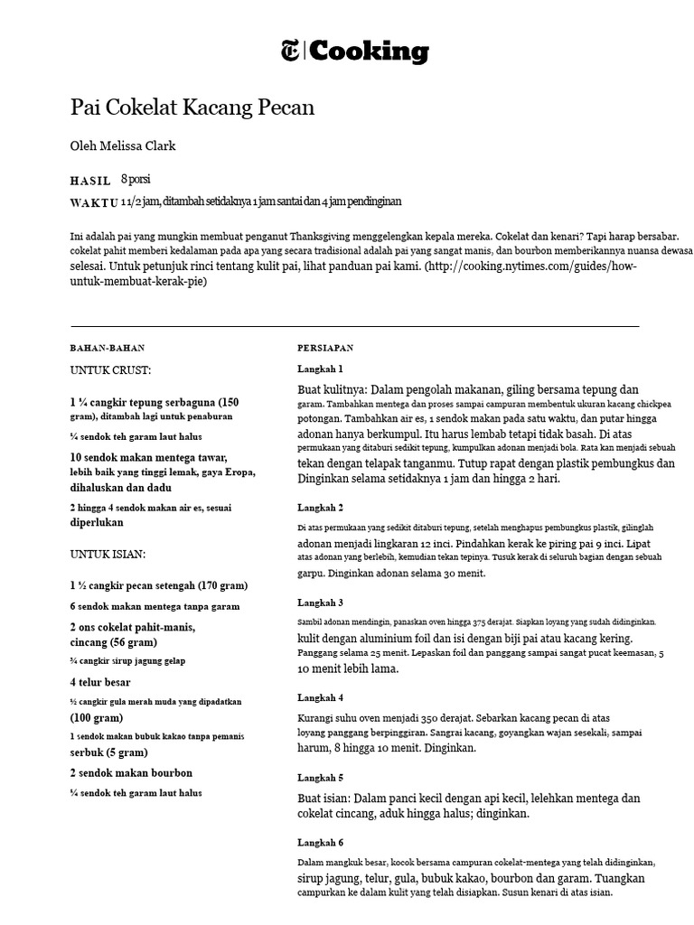 Resep Pai Cokelat Pecan - NYT Cooking | PDF