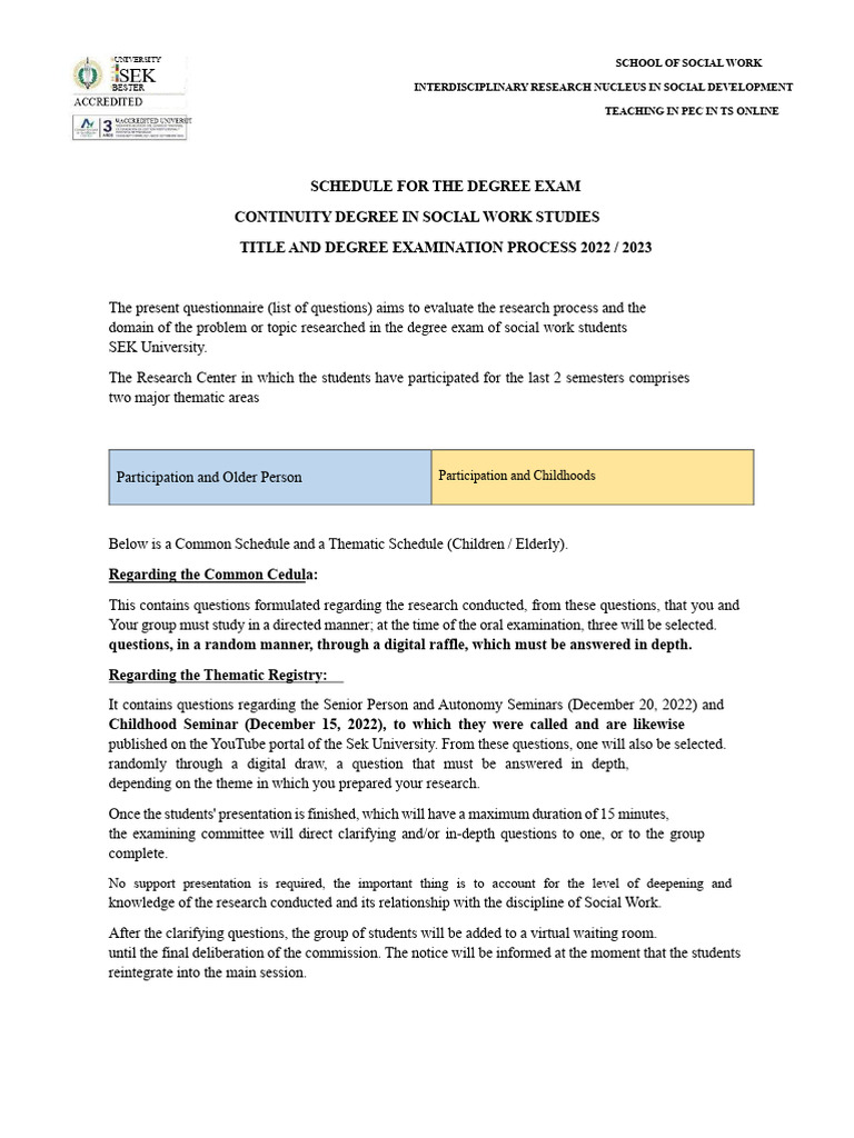 Schedule For Examination Program Pec 2020-2 PDF | PDF | Adolescence ...