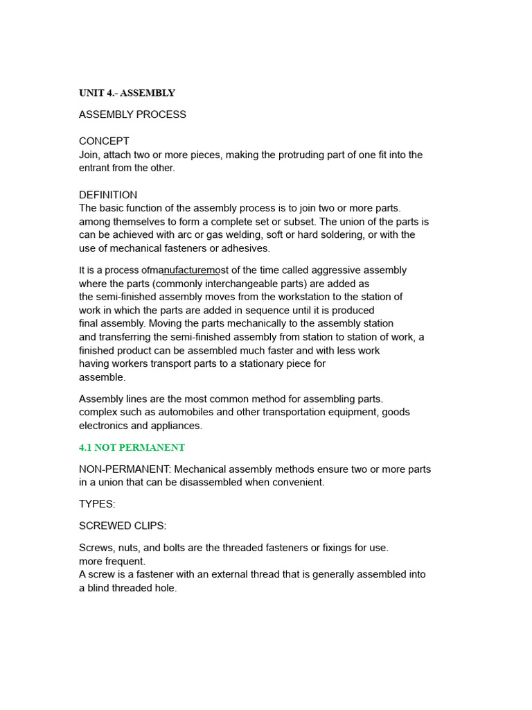Assembly Process: Methods & Types | PDF | Screw | Welding