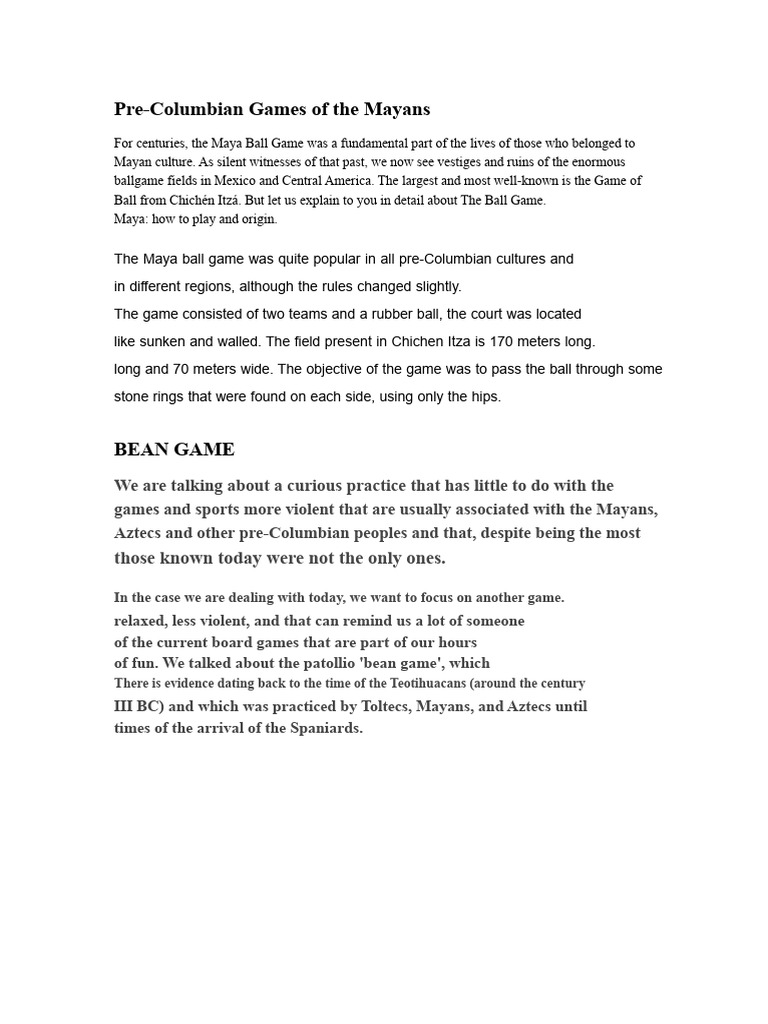 Pre-Columbian Games of The Mayans | PDF