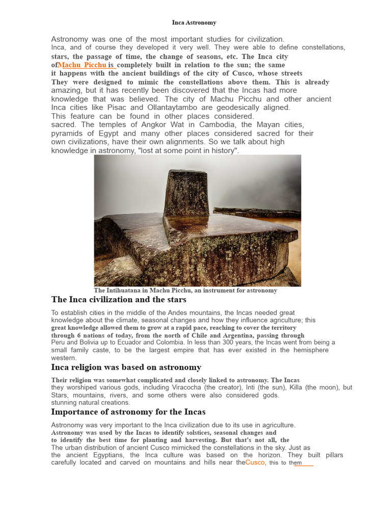 Inca Astronomy | PDF | Inca Empire