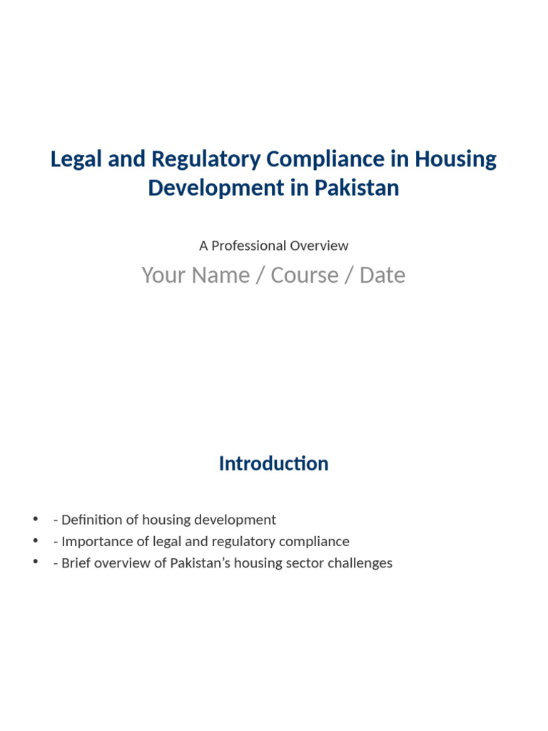 Professional Legal and Regulatory Compliance Housing Pakistan | PDF